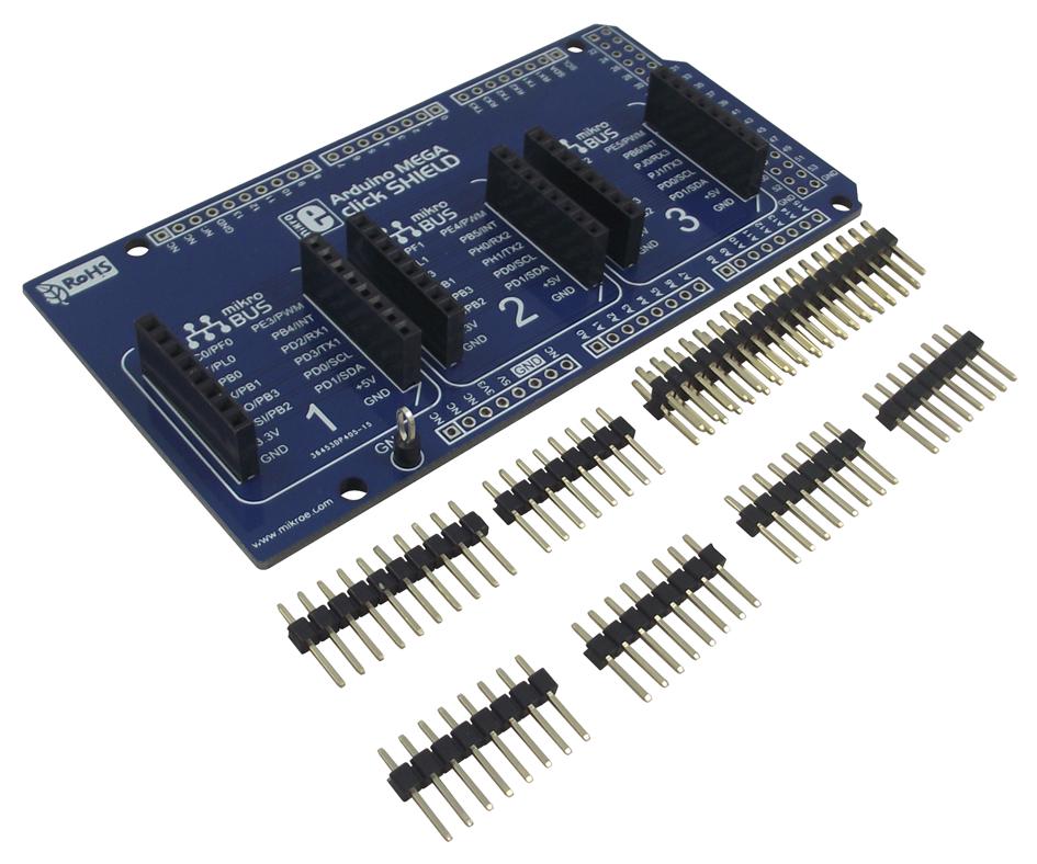 Mikroe 1900 Mikroelektronika Daughter Board Arduino Mega Click Shield Three Mikrobus Sockets